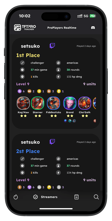 TFT Pro Players Tracker - Follow Top Teamfight Tactics Players